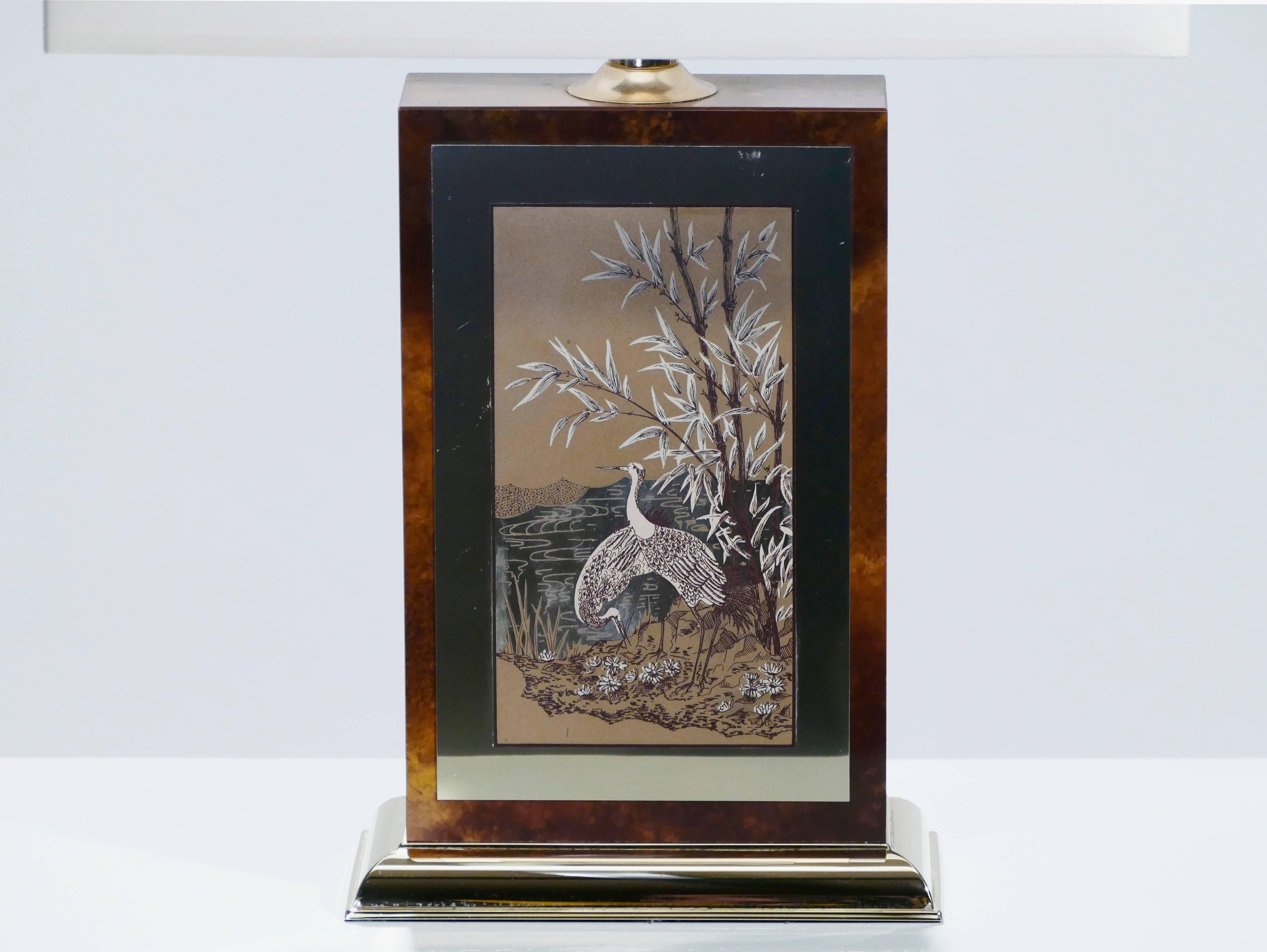 J.C. Mahey French Lacquer and Brass Decorative Lamp, 1970s at 1stDibs