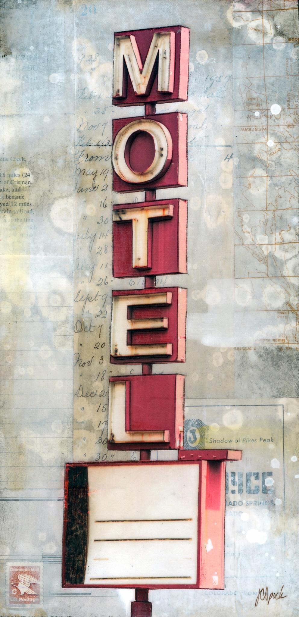 JC Spock - "Airway Motel," Mixed Media Art Painting For Sale at 1stDibs