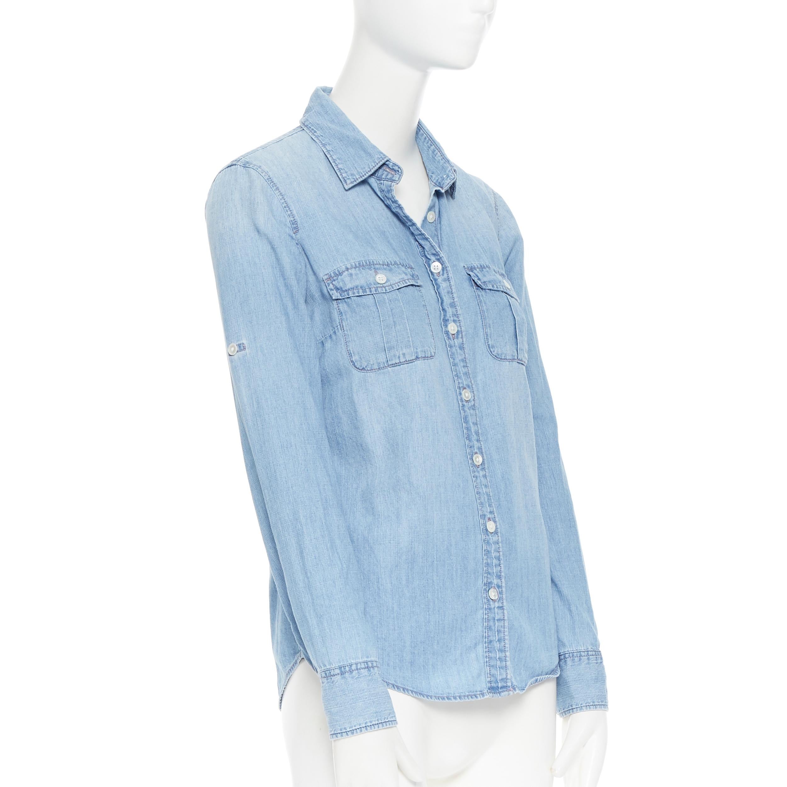 J.CREW washed light blue chambray dual pocket button front slim fit ...