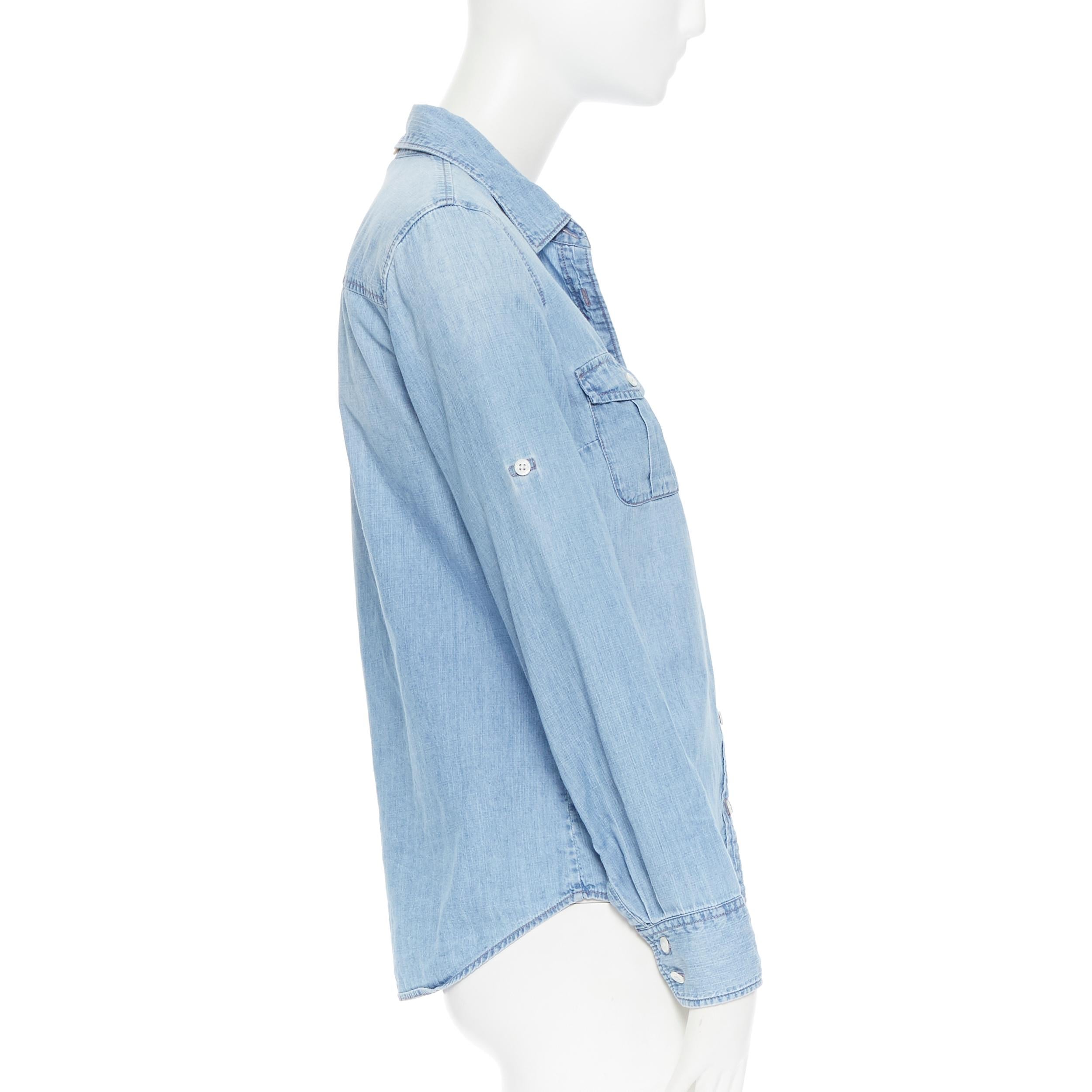 J.CREW washed light blue chambray dual pocket button front slim fit ...