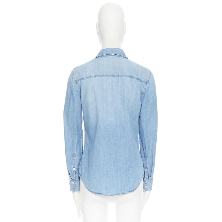 J.CREW washed light blue chambray dual pocket button front slim fit ...