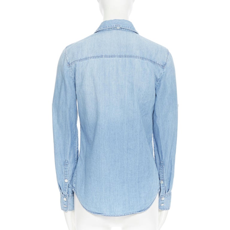 J.CREW washed light blue chambray dual pocket button front slim fit ...