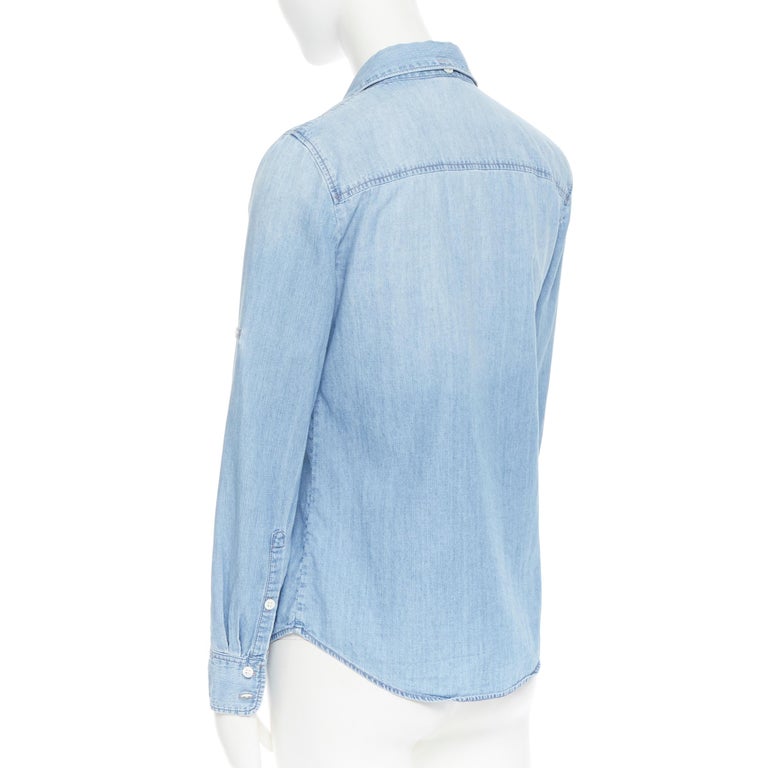 J.CREW washed light blue chambray dual pocket button front slim fit ...