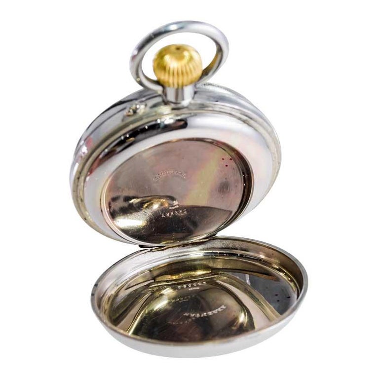 J.E Caldwaell and Co. Nickel Silver Oversized Pocket Watch with Enamel ...