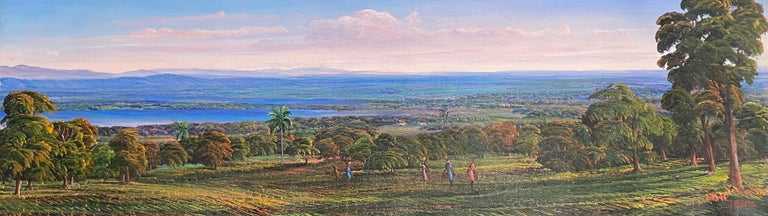 Jean Adrien Seide - Mountains, Water, People-12"x40" Acrylic Painting ...