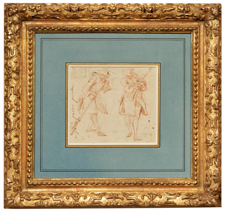 Jean-Baptiste Pater - Two military studies, a preparatory red chalk ...