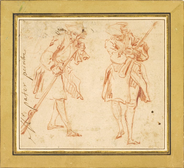 Jean-Baptiste Pater - Two military studies, a preparatory red chalk ...