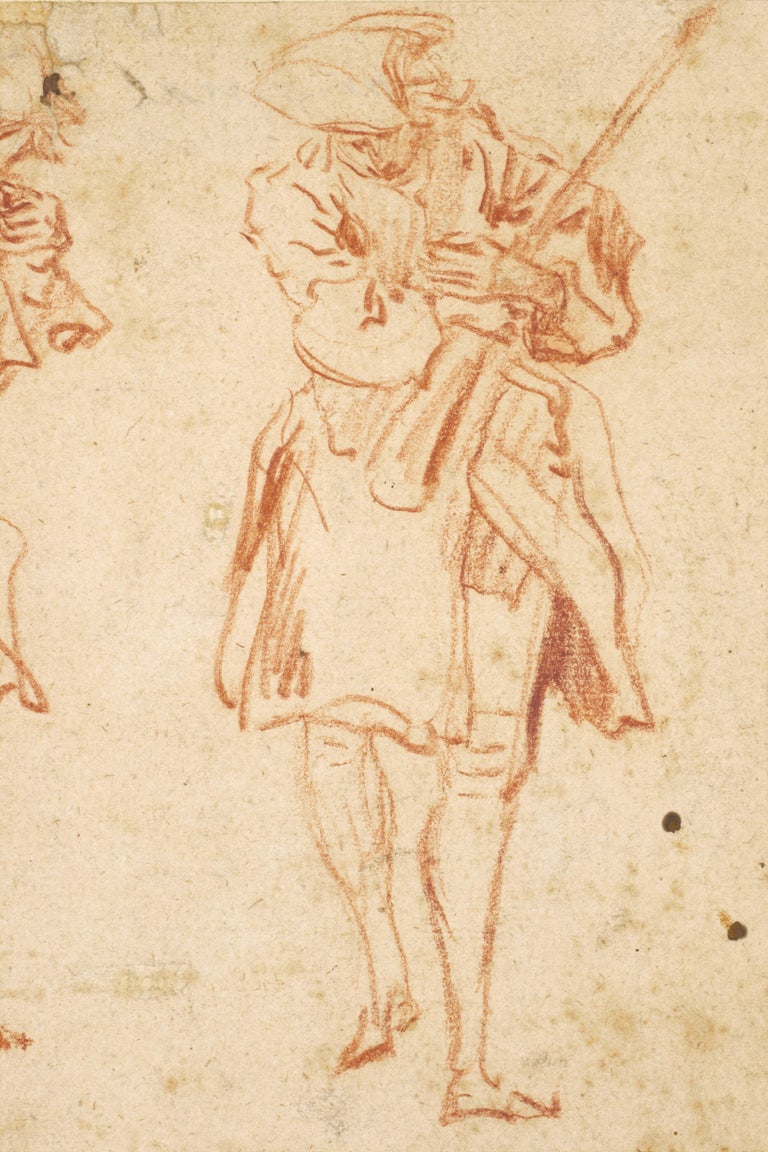 Jean-Baptiste Pater - Two military studies, a preparatory red chalk ...