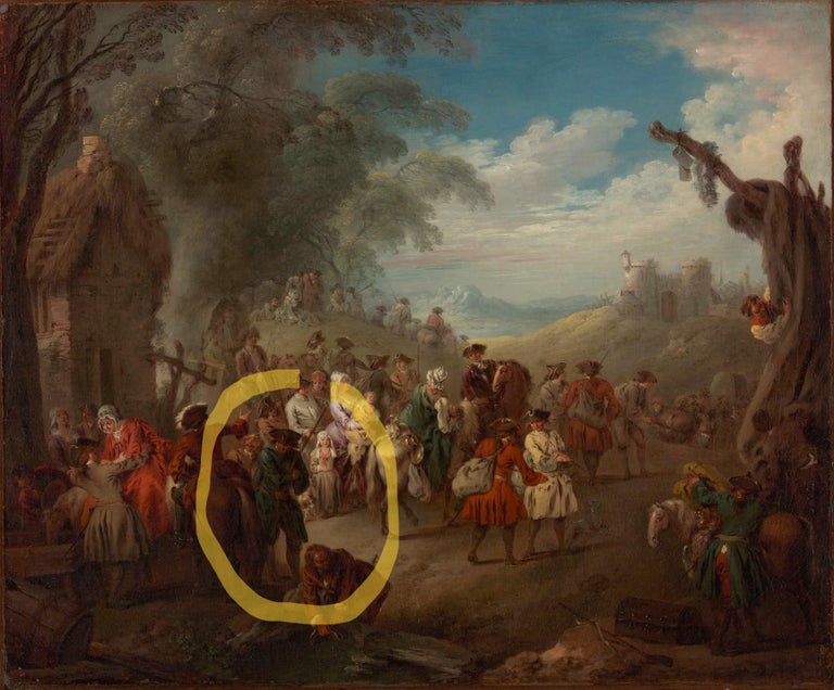 Jean-Baptiste Pater - Two military studies, a preparatory red chalk ...