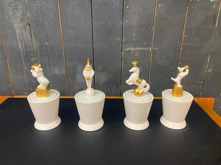 Jean Boggio, Suite of 4 Covered Pots on the Theme of the Circus For ...