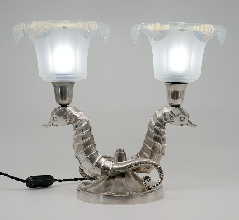 Jean Boris Lacroix French Art Deco Pair of Seahorse Table Lamps, 1930s ...