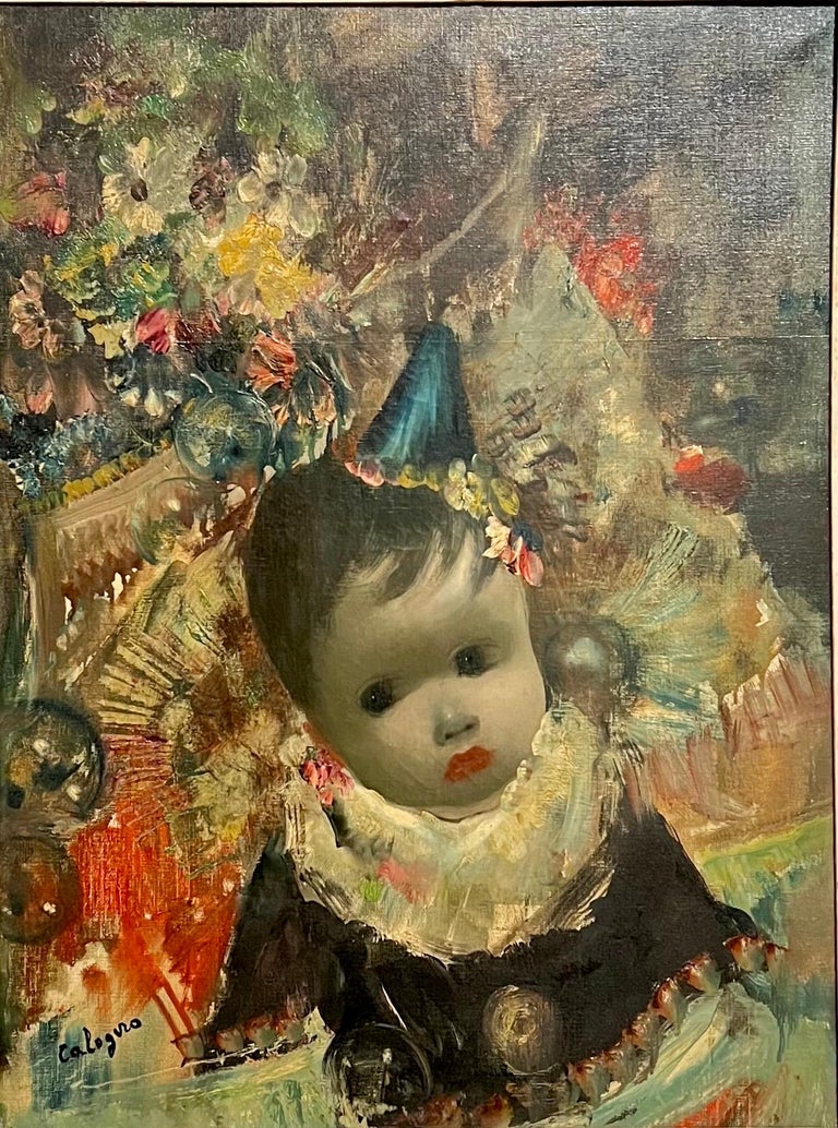 Jean Calogero - Large Italian Surrealist Mod Art Oil Painting Jean ...