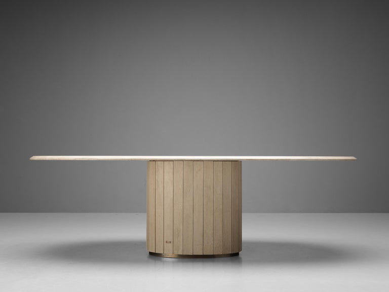 Jean Charles Dining or Conference Table in Travertine and Brass at 1stDibs