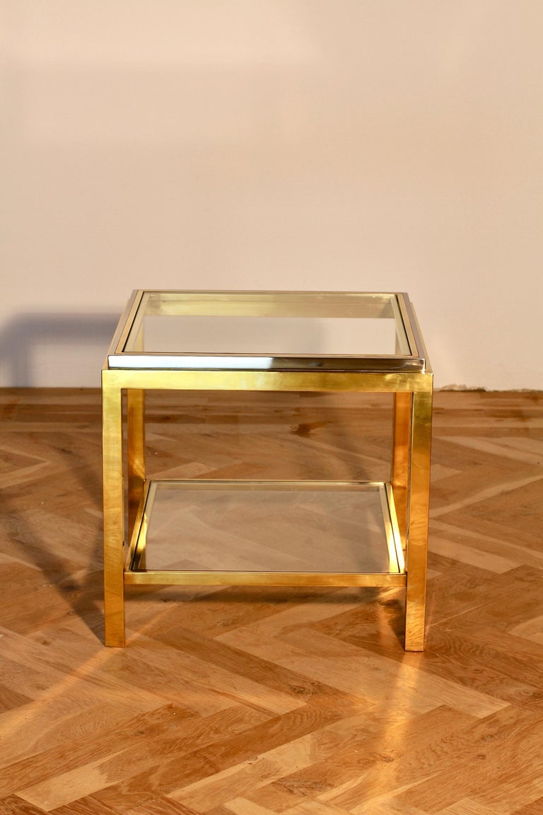 Jean Charles Signed Bicolor Brass and Chrome Double Shelved Side / End ...