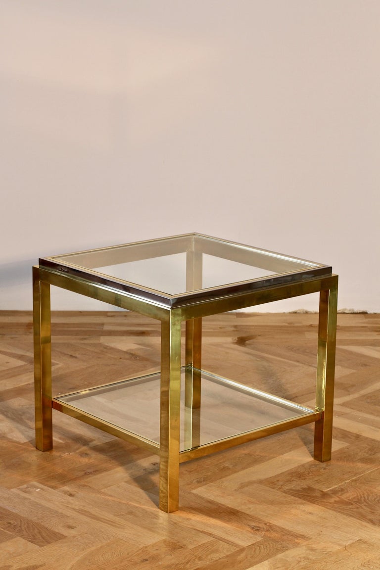 Jean Charles Signed Bicolor Brass and Chrome Double Shelved Side / End ...