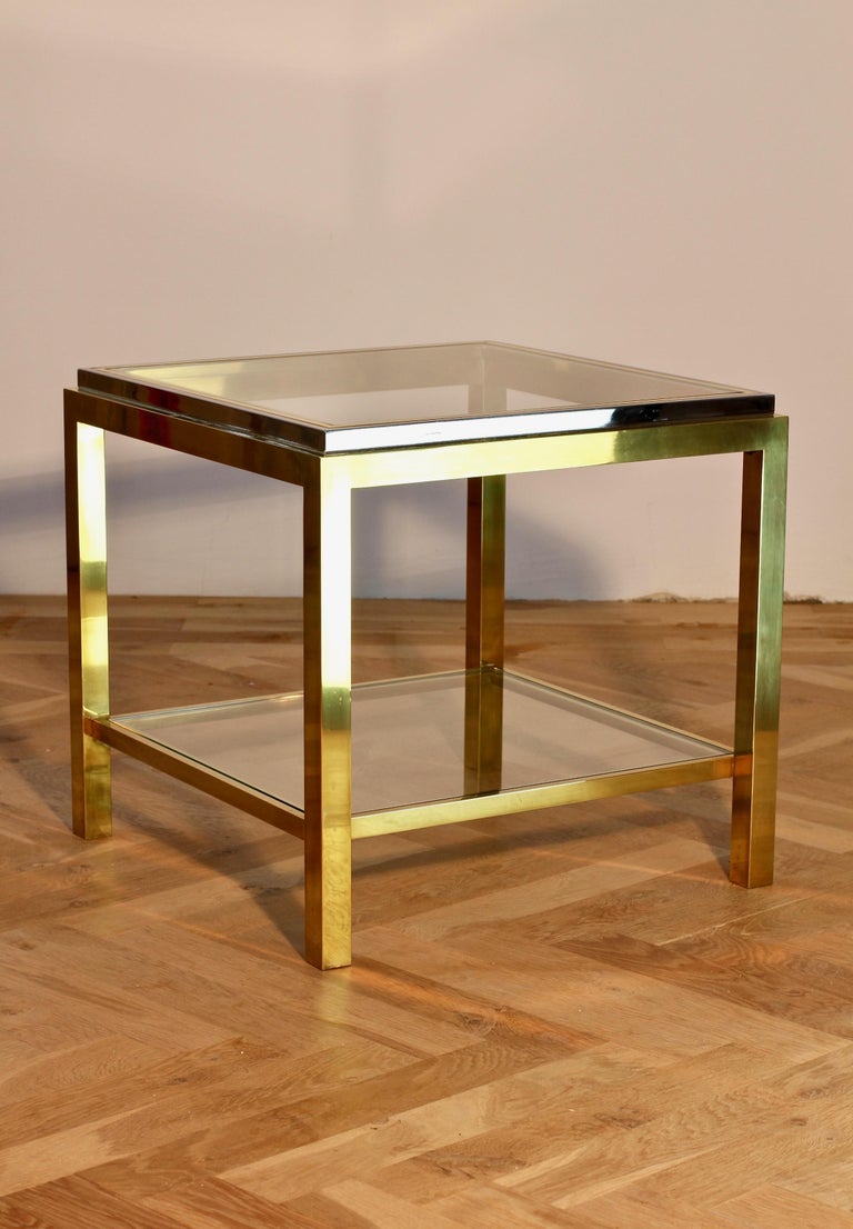 Jean Charles Signed Bicolor Brass and Chrome Double Shelved Side / End ...