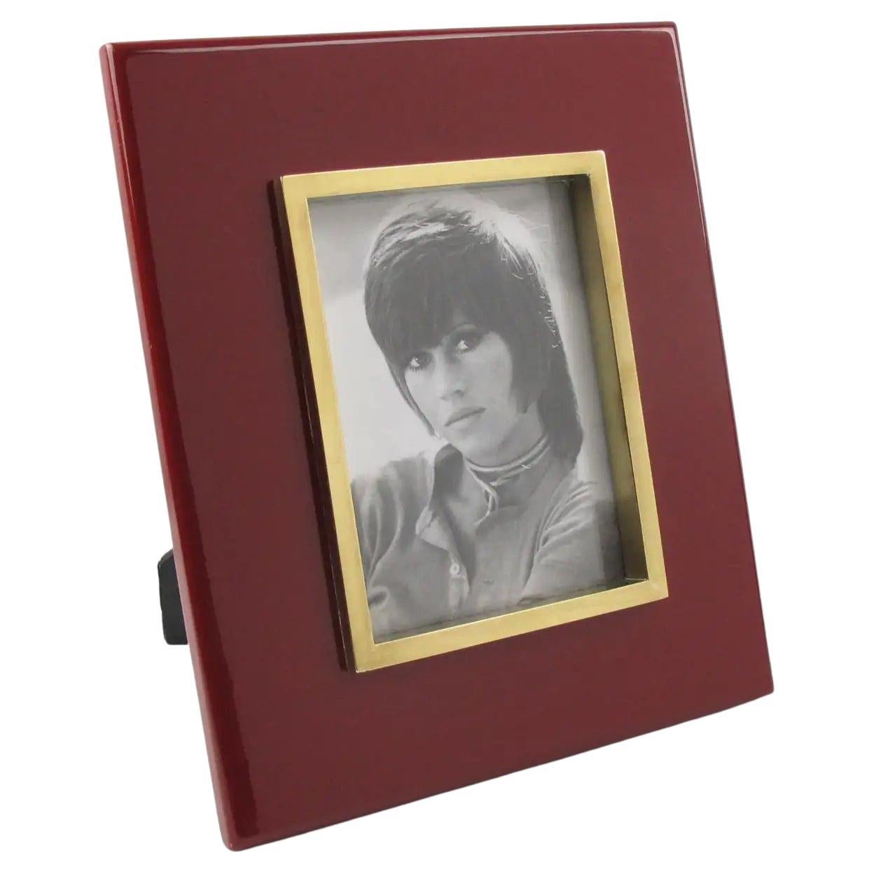 Jean Claude Mahey, Paris Oxblood Lacquer and Brass Picture Frame, 1970s ...