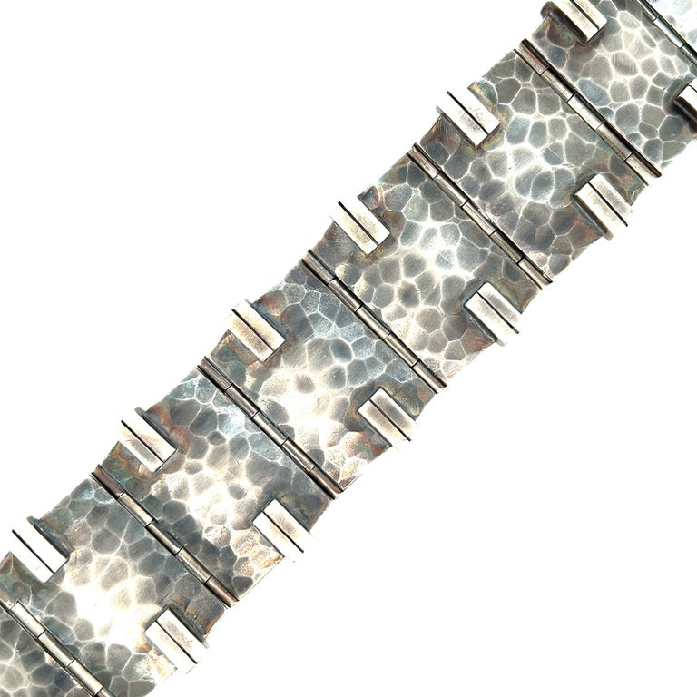 Jean Després Hammered Silver Bracelet For Sale at 1stDibs