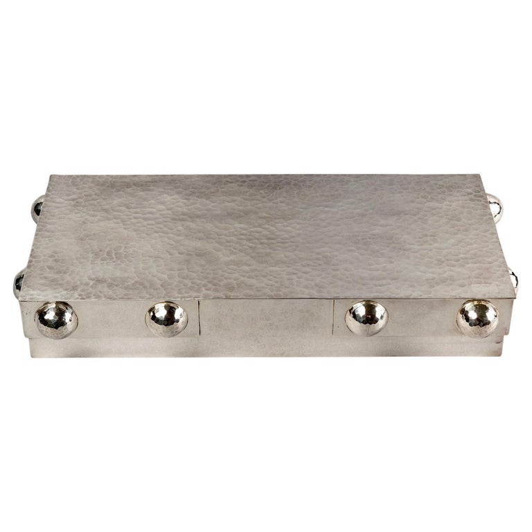 Jean Despres, Important Box Modernist Art Deco Hammered Silver Metal ...