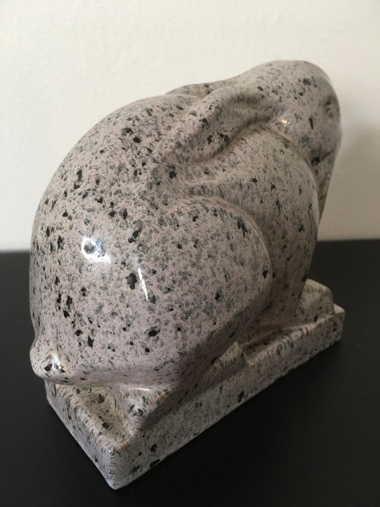 Jean et Joel Martel Signed Grey Ceramic Rabbit, Cubist Sculpture ...