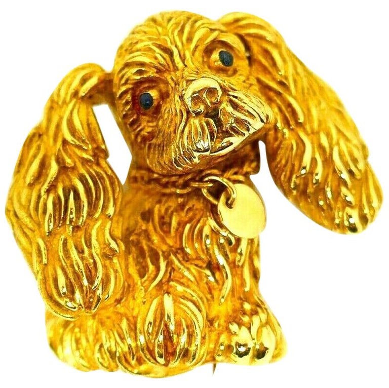 Jean Eté Yellow Gold Animal Clip Cocker Spaniel with Collar Vintage at ...