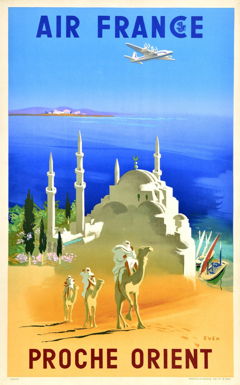 Jean Even - Original Vintage Travel Poster Air France Proche Orient ...