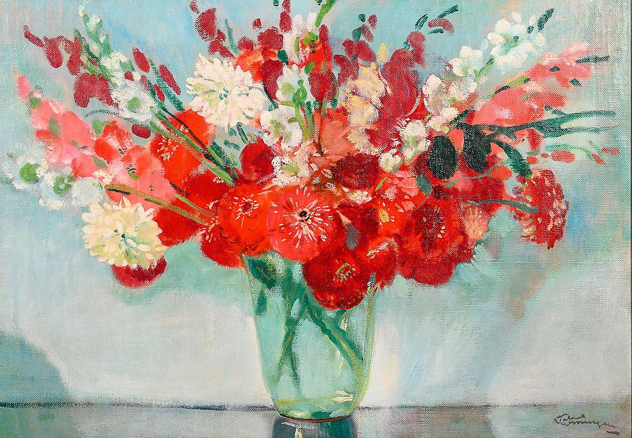 Jean-Gabriel Domergue - 'Bouquet Rouge' Impressionist Vibrant Red and ...