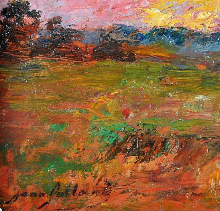 Jean Galland - Peinture à l'huile ancienne d'un coucher de soleil à ...