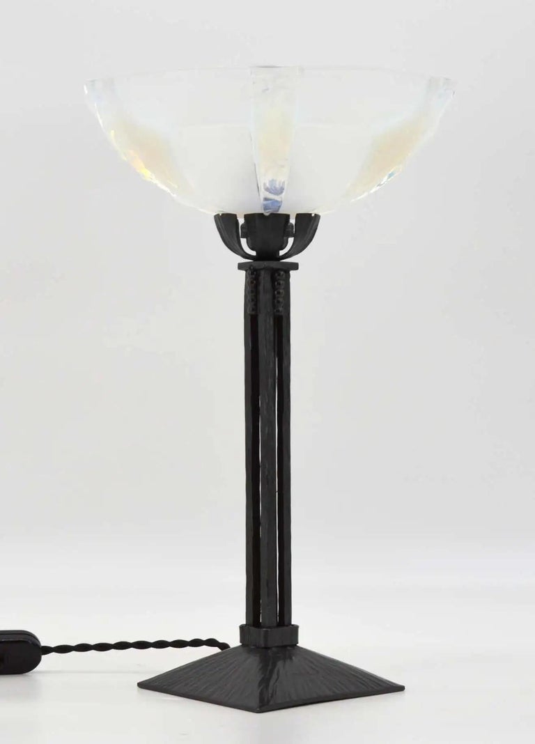 Jean Gauthier and Le Fer Forgé French Art Deco Opalescent Table Lamp ...
