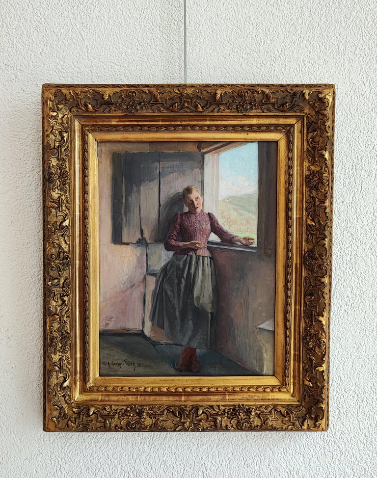Jean Georges Ferry - Young girl standing at the window For Sale at 1stDibs