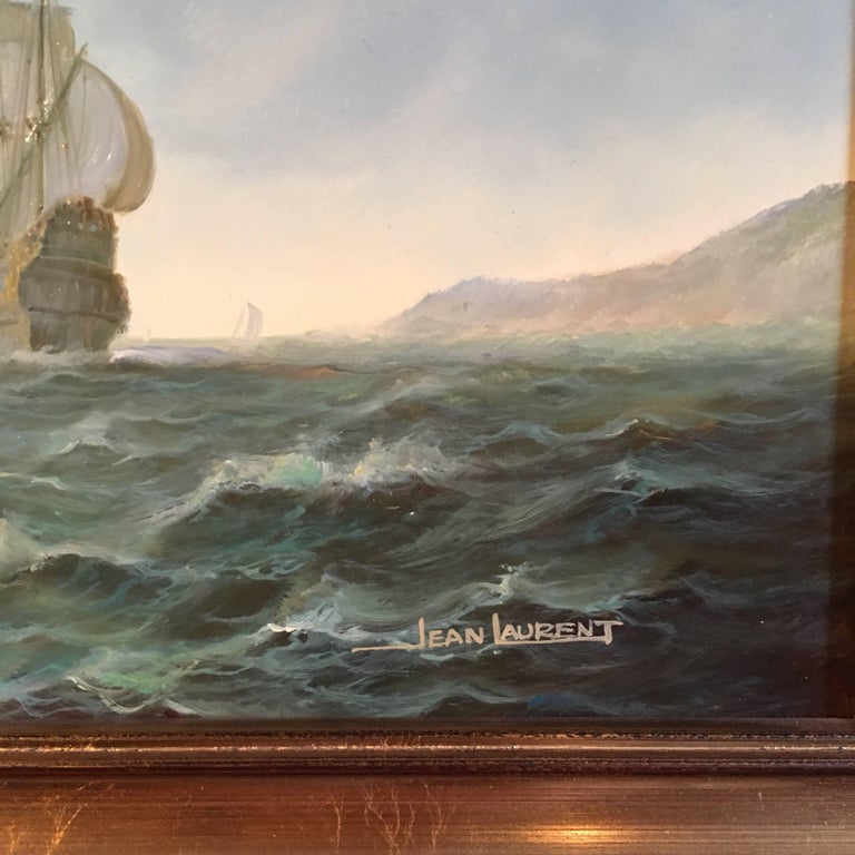 Jean Laurent - French Galleons at Sea, Signed Oil at 1stDibs