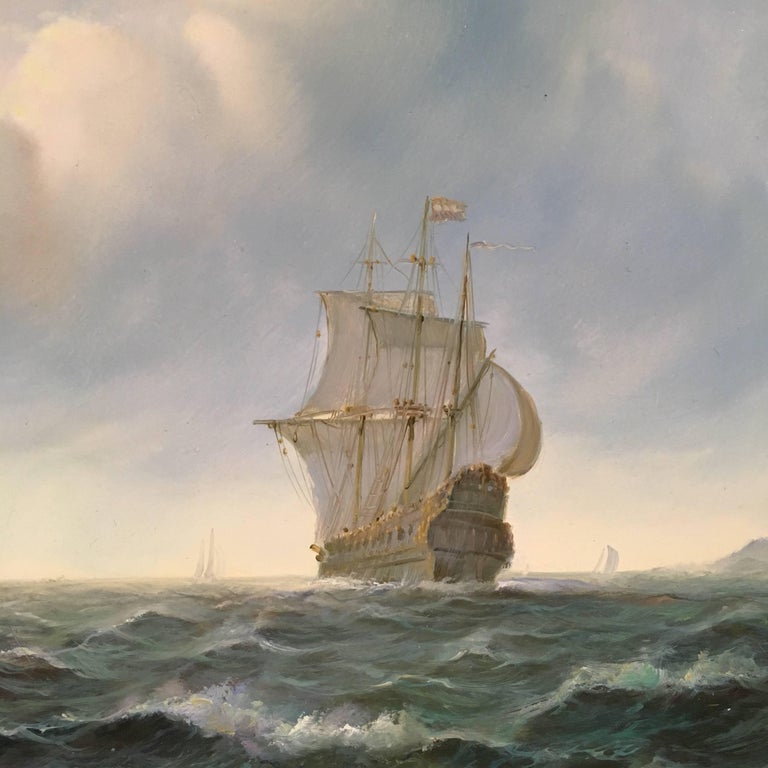 Jean Laurent - French Galleons at Sea, Signed Oil at 1stDibs