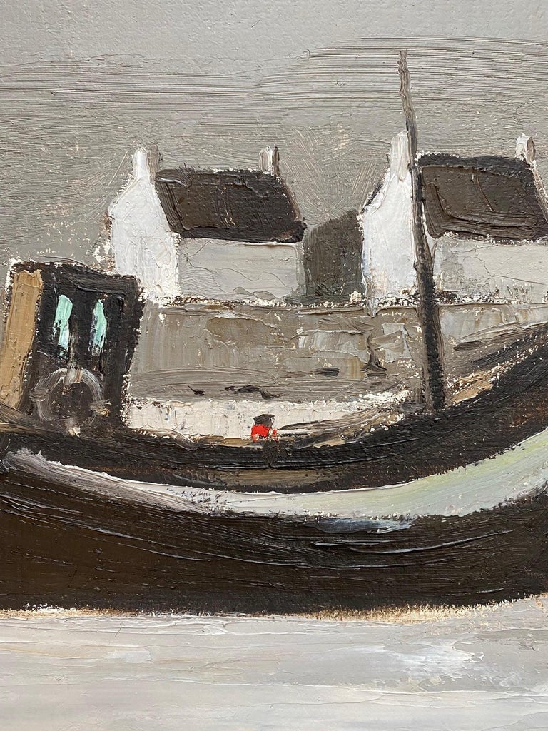 Jean Louis Getaz - Boats in front of the 4 white houses For Sale at 1stDibs