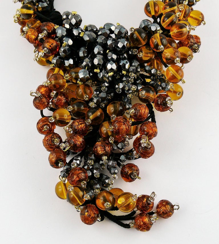 Jean Louis Scherrer Vintage Amber and Jet black Glass Beads Cluster Necklace For Sale at 1stDibs ...