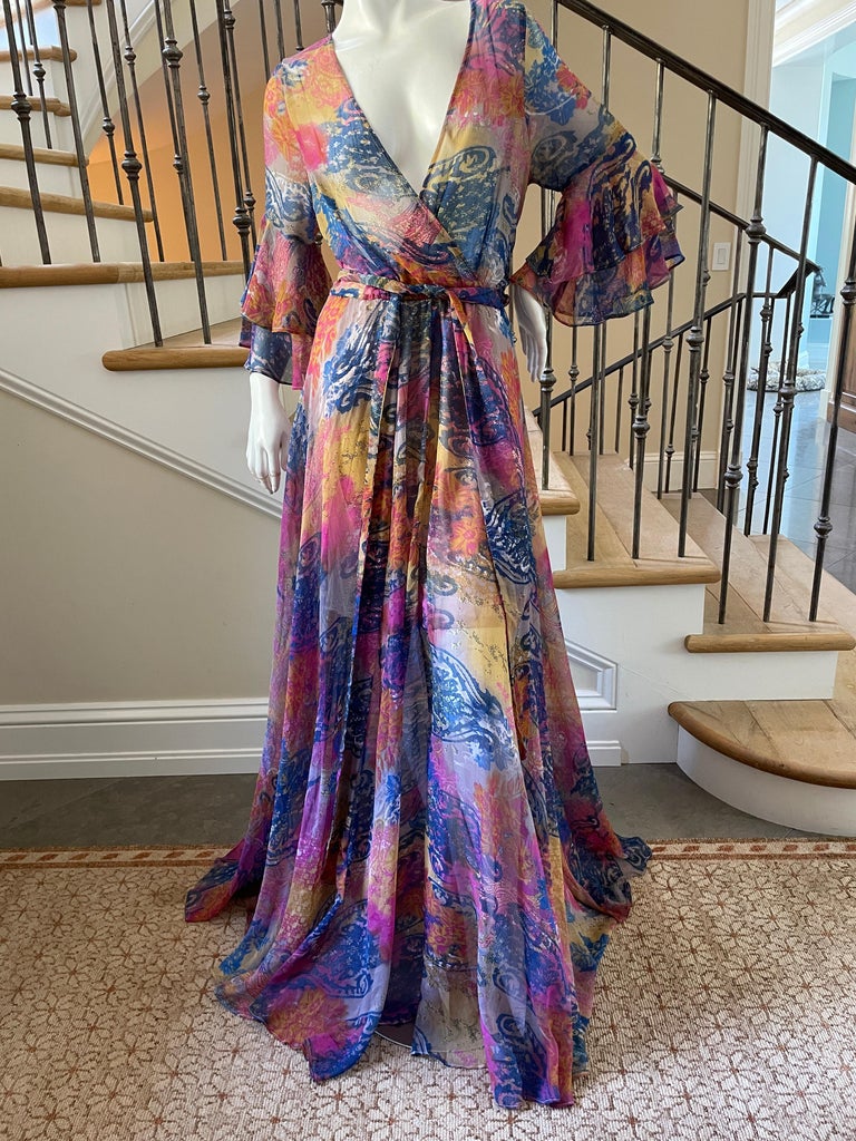 Jean - Louis Sherrer Paris Vintage Low Cut Chiffon Evening Dress w Bell ...