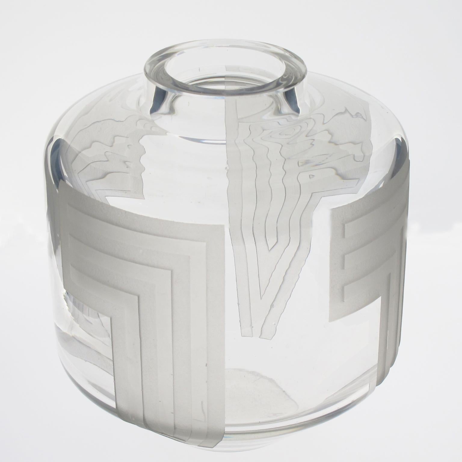 Jean Luce Art Deco Geometric Acid Etched Vase For Sale at 1stDibs