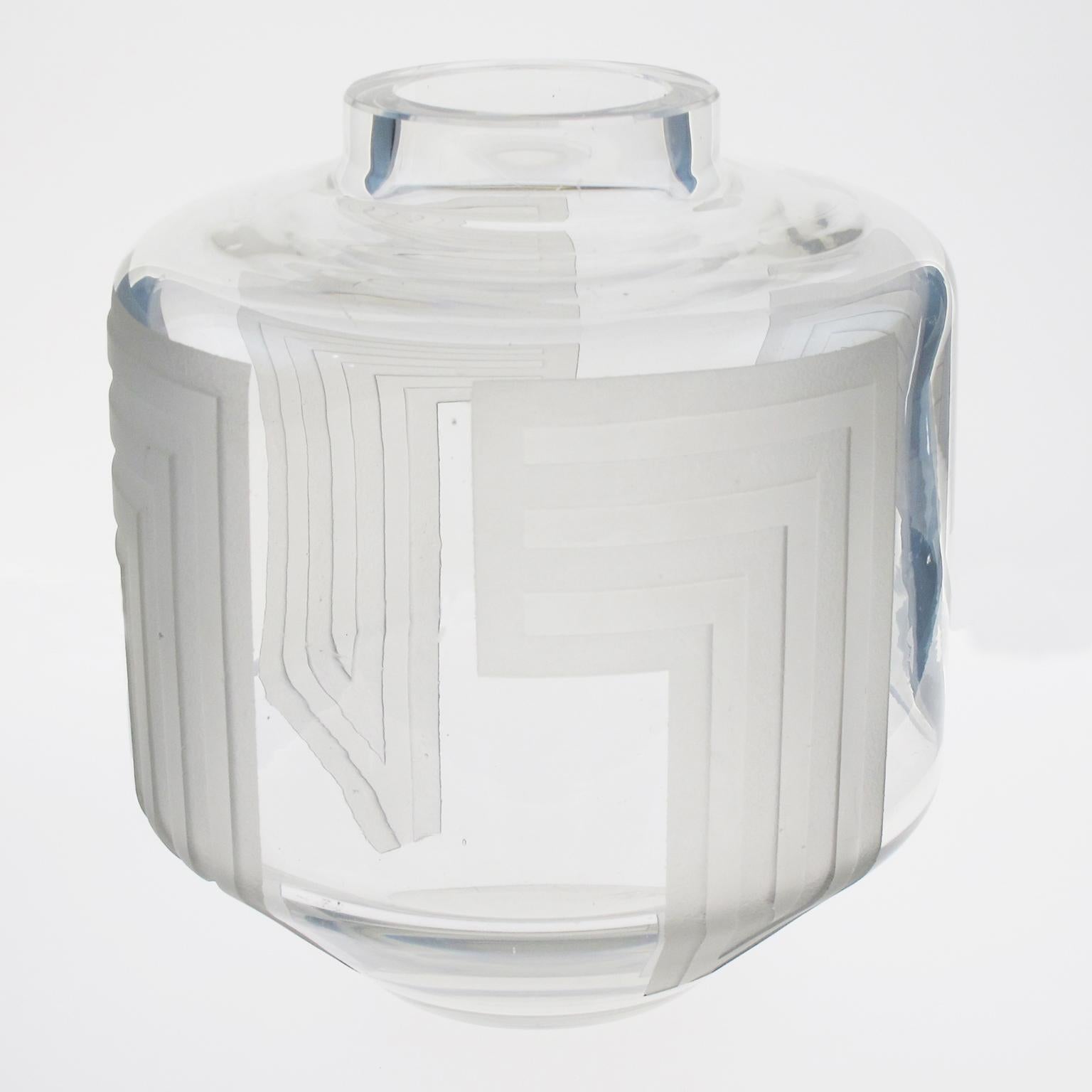 Jean Luce Art Deco Geometric Acid Etched Vase For Sale at 1stDibs