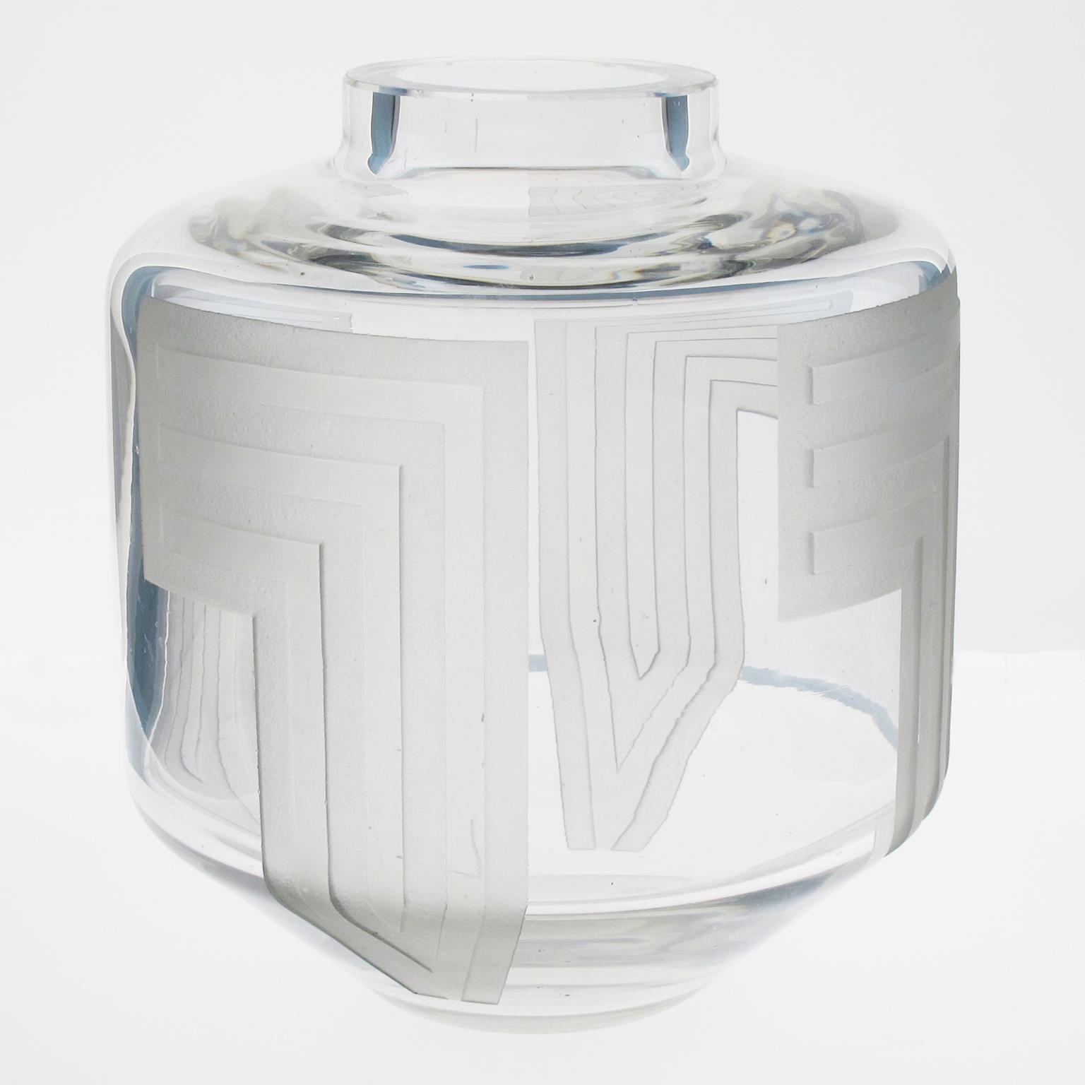 Jean Luce Art Deco Geometric Acid Etched Vase For Sale at 1stDibs