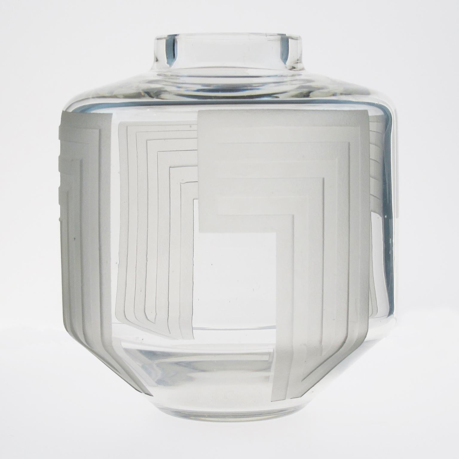 Jean Luce Art Deco Geometric Acid Etched Vase For Sale at 1stDibs