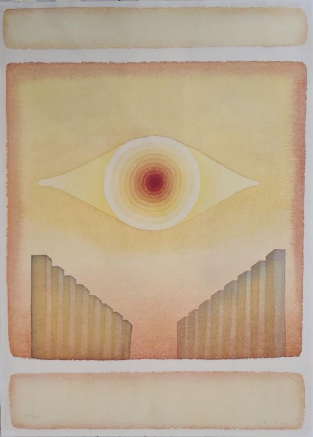 Jean Michel Folon – „La Menace I - Original-Radierung und Aquatinta von ...