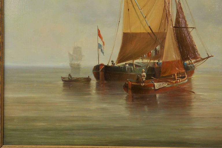 Jean Michel Laurent Painting of Fishing Vessels along Coast at 1stDibs
