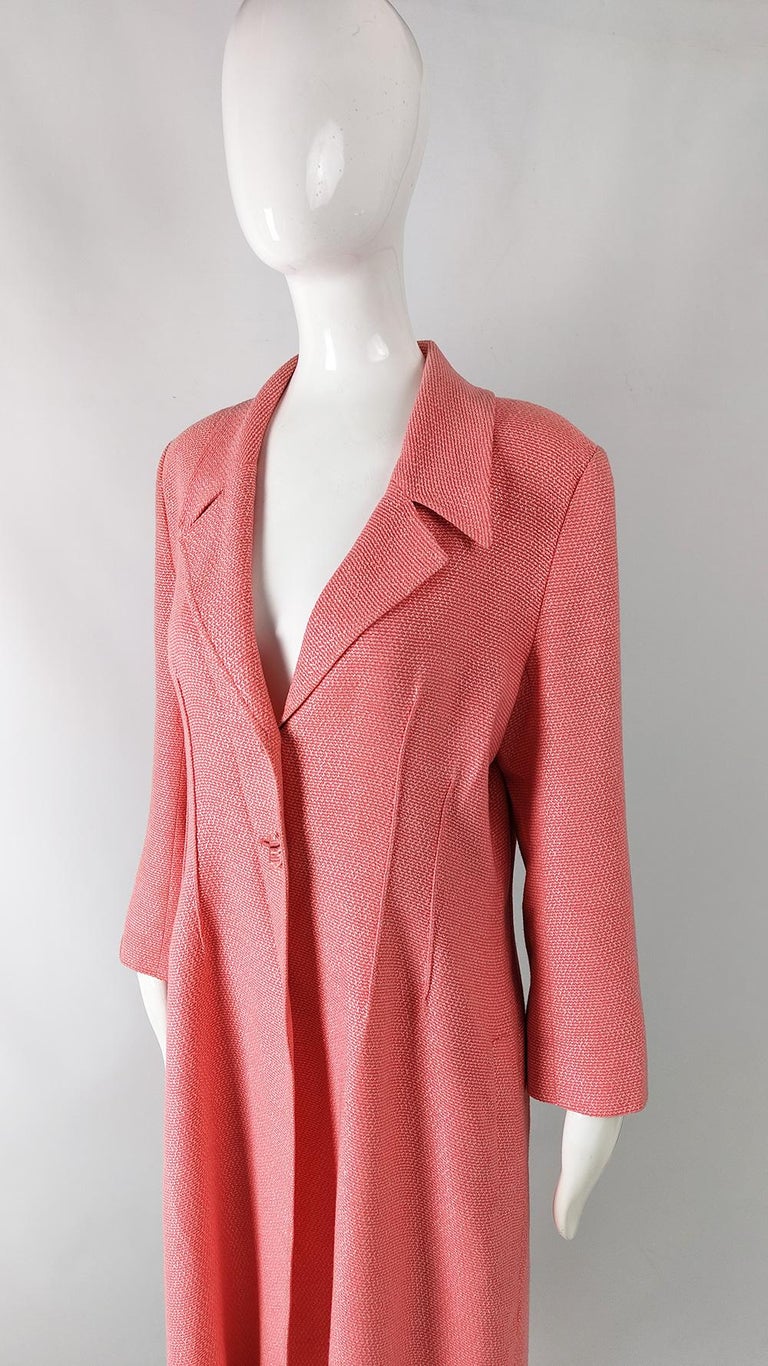 Jean Muir Vintage Womens Coral Pink Tweed Maxi Coat For Sale at 1stDibs