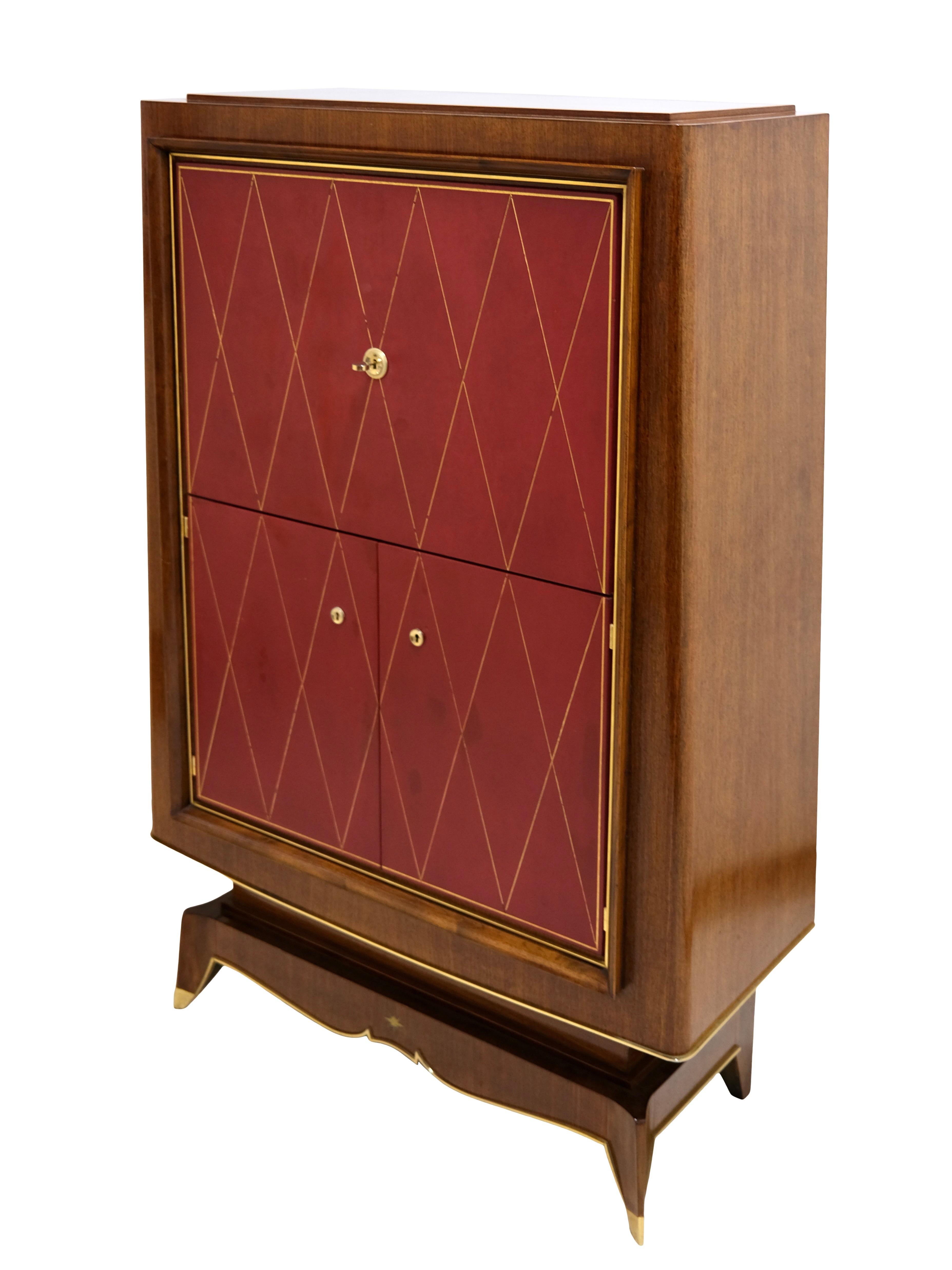 Jean Pascaud Conical Art Deco Bar Furniture with Red Leather, France ...