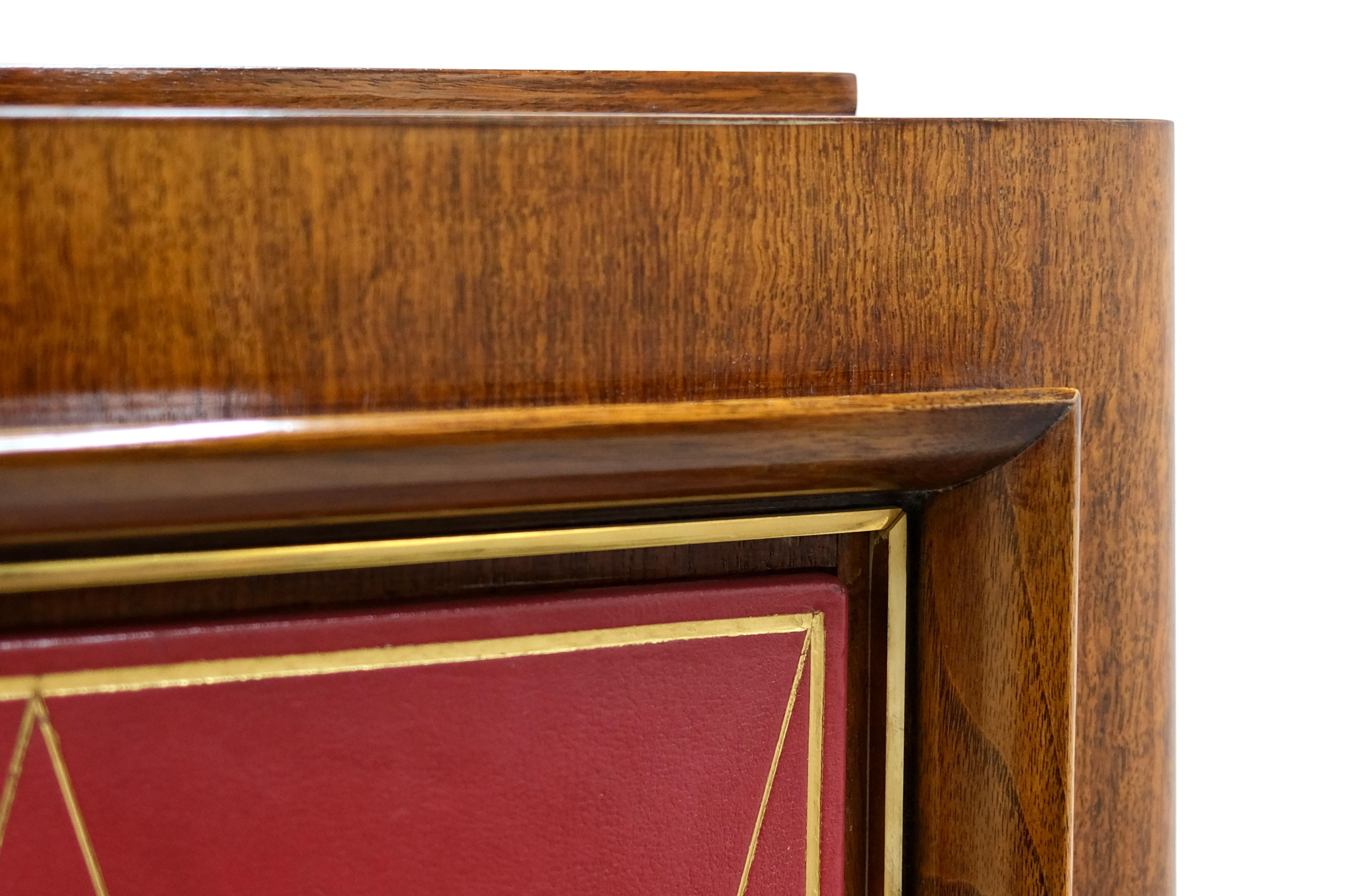 Jean Pascaud Conical Art Deco Bar Furniture with Red Leather, France ...