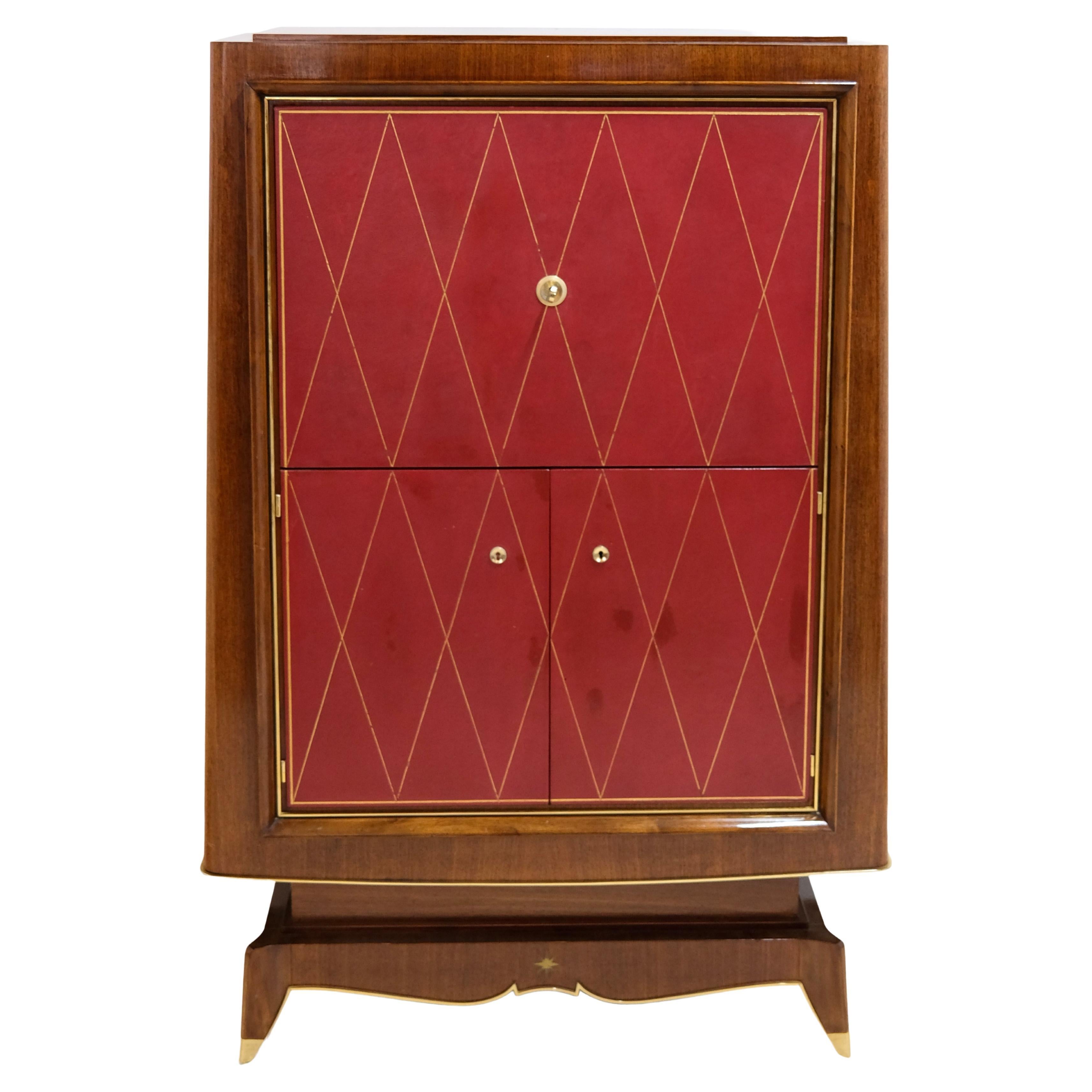 Jean Pascaud Conical Art Deco Bar Furniture with Red Leather, France ...
