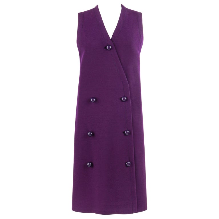 Jean Patou - Robe droite violette sans manches à double boutonnage et ...