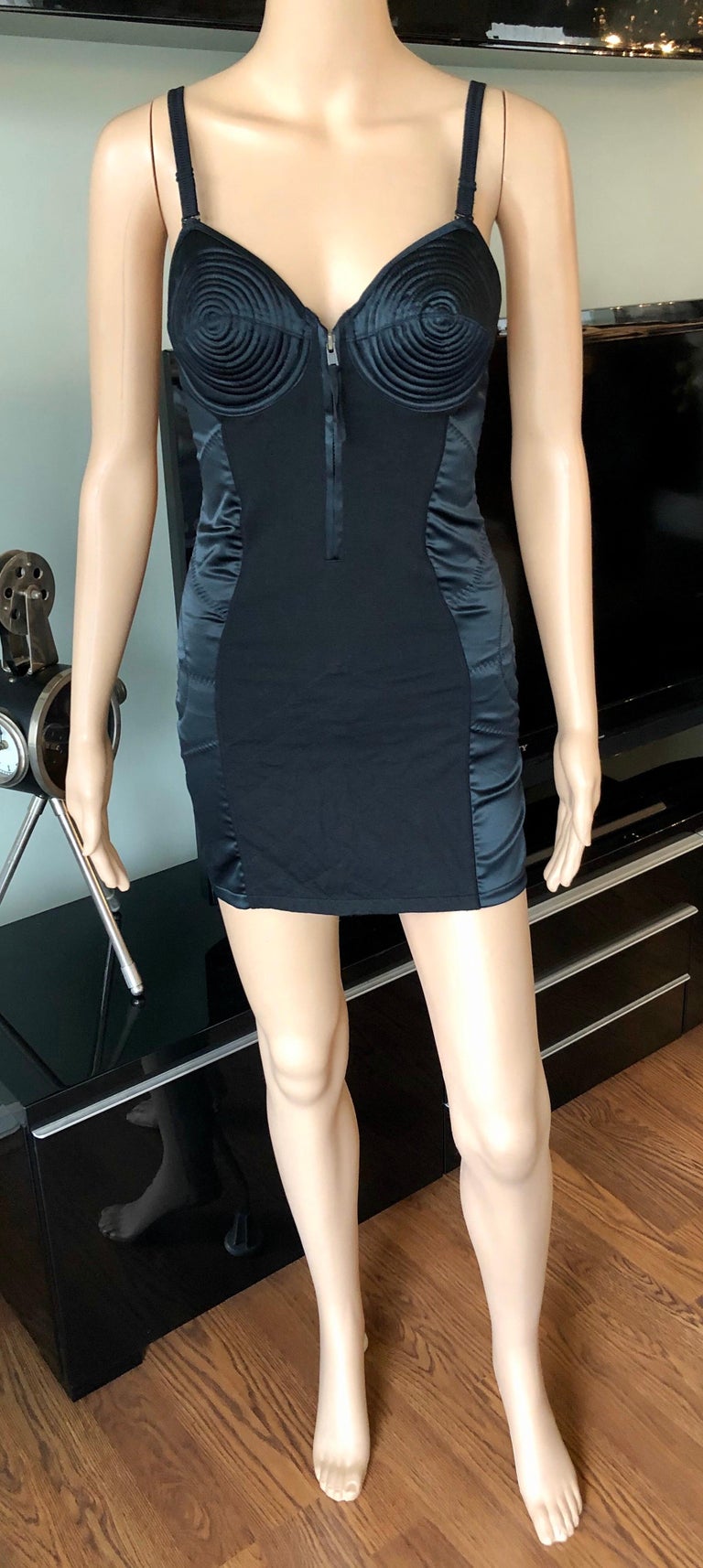 Jean Paul Gaultier 1990's Vintage Cone Bra Corset Bondage Black Mini ...