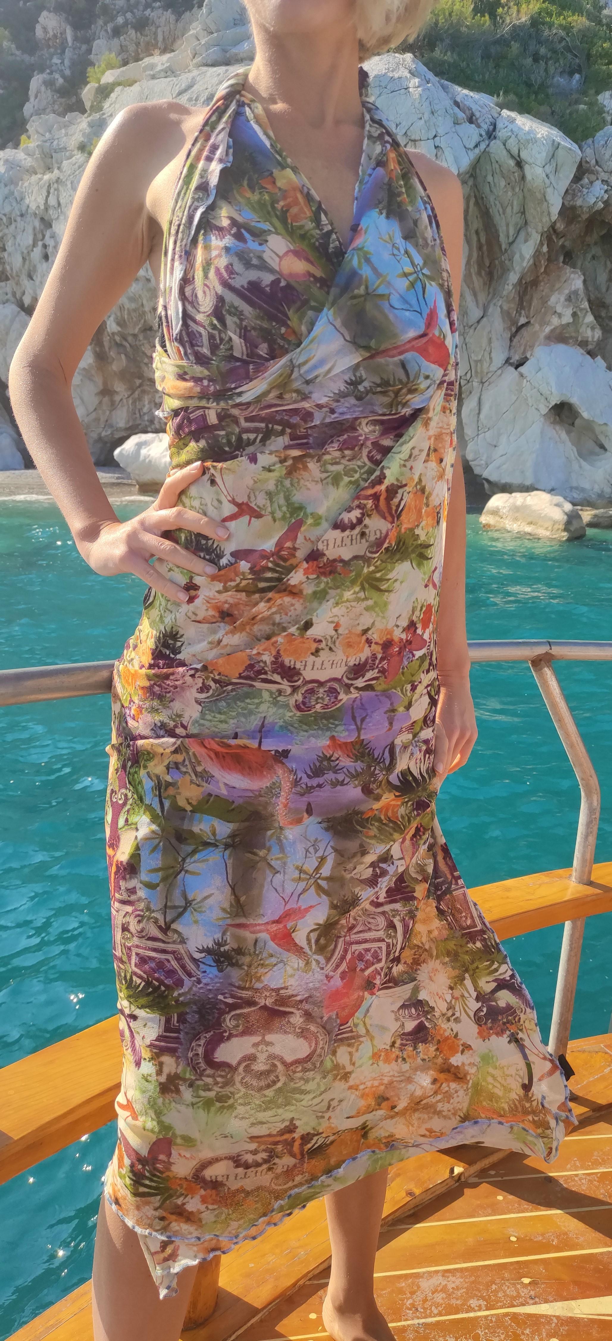 Jean Paul Gaultier Bella Hadid Tropical Butterfly Flamingo Floral Pareo ...