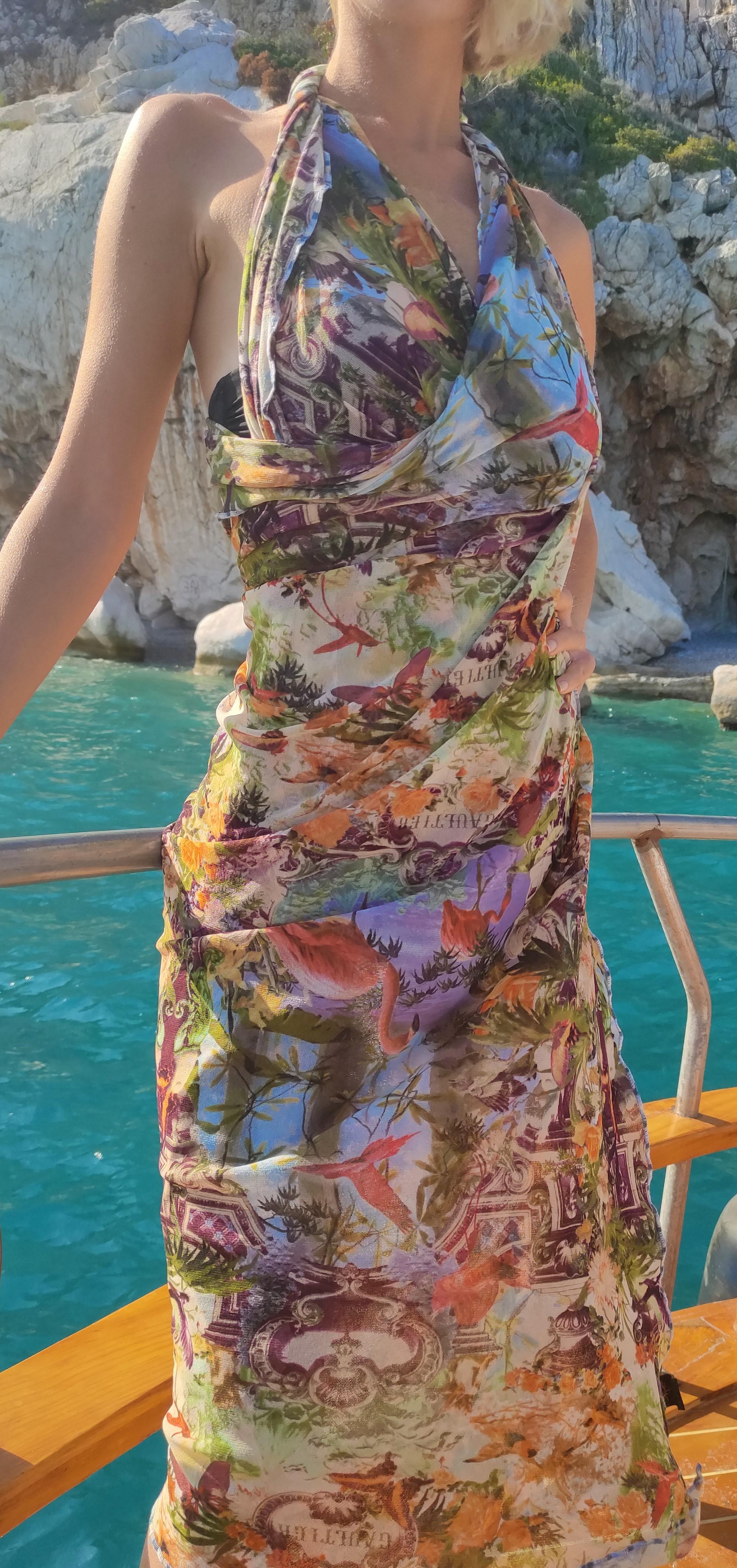 Jean Paul Gaultier Bella Hadid Tropical Butterfly Flamingo Floral Pareo ...