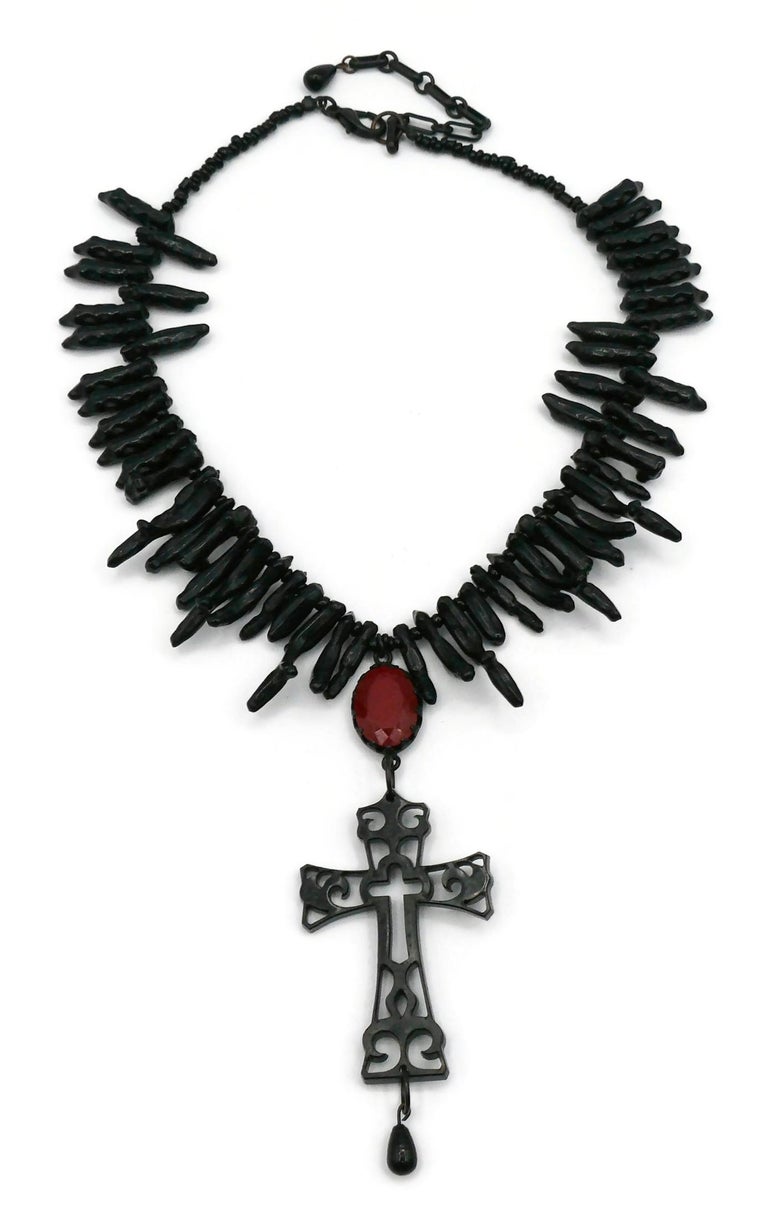 JEAN PAUL GAULTIER Black Gothic Cross Pendant Necklace For Sale at 1stDibs